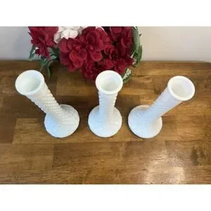 Hoosier | Accents | Hoosier Glass Milk Glass Vases Quilted Diamond ...